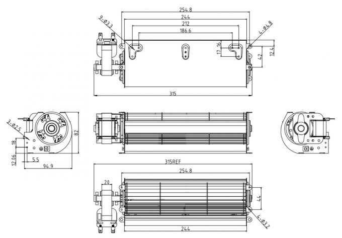 Tangential 60-240mm 230V Blower Fan / Cross Flow Fan In Air Conditioner